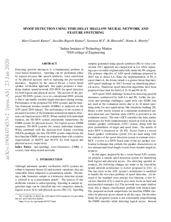 (PDF) Spoof detection using x-vector and feature switching | Suvidha Rupesh Kumar - Academia.edu