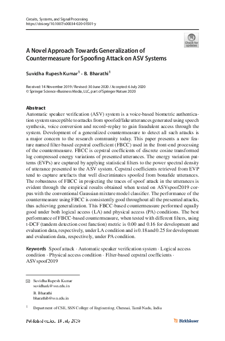 (PDF) A Novel Approach Towards Generalization of Countermeasure for Spoofing Attack on ASV Systems