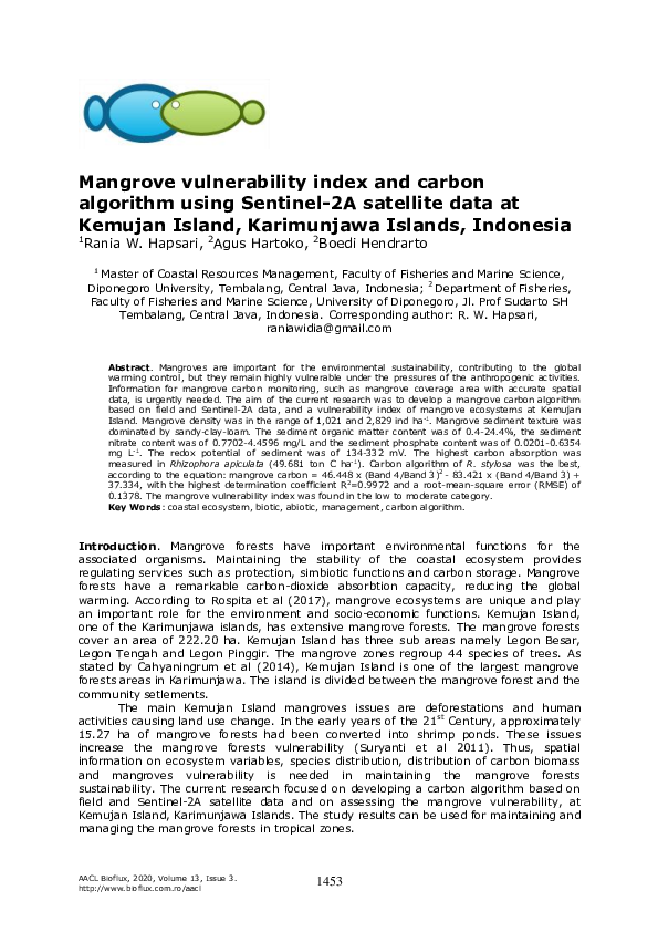 Pdf Mangrove Vulnerability Index And Carbon Algorithm Using Sentinel