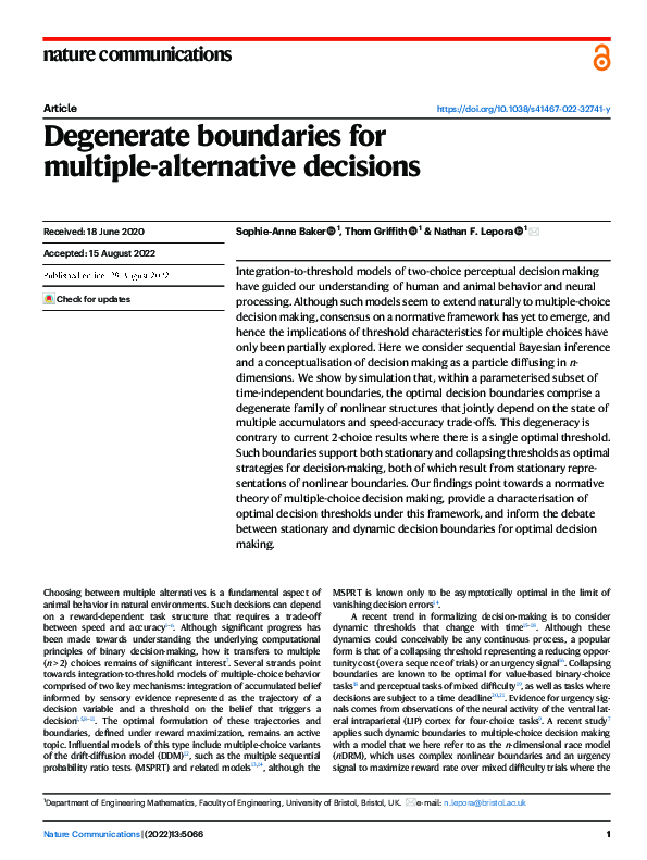 (PDF) Degenerate boundaries for multiple-alternative decisions | Thom ...