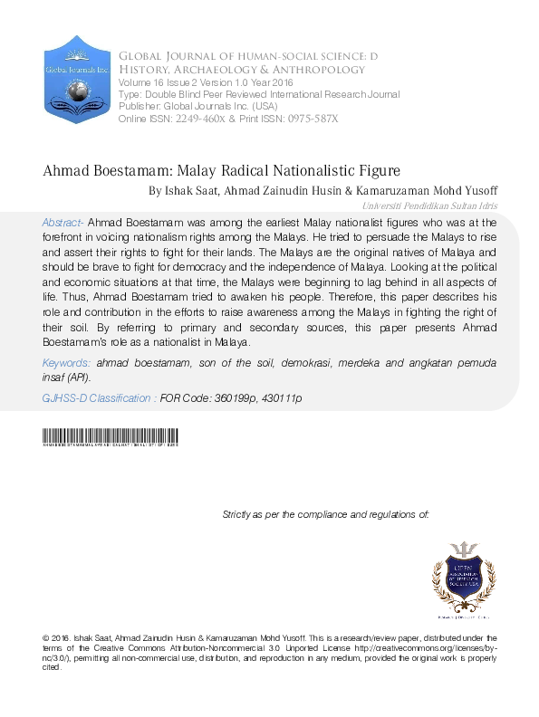 (PDF) Ahmad Boestamam: Malay Radical Nationalistic Figure
