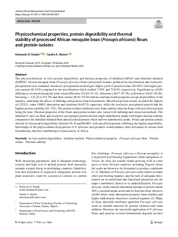 (PDF) Physicochemical properties, protein digestibility and thermal ...