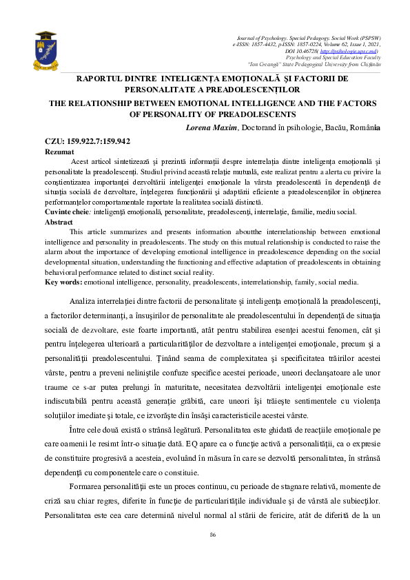 (PDF) Raportul dintre inteligenţa emoţională şi factorii de ...