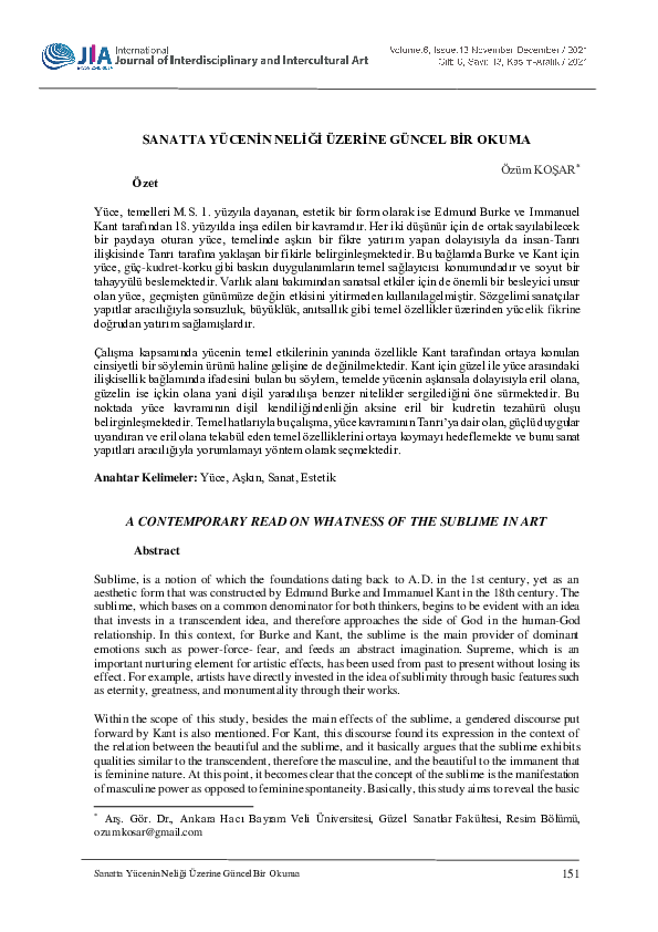 (PDF) SANATTA YÜCENİN NELİĞİ ÜZERİNE GÜNCEL BİR OKUMA / A Contemporary ...