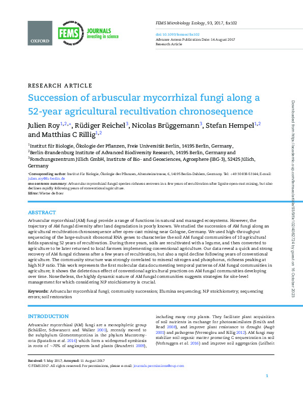 (PDF) Succession of arbuscular mycorrhizal fungi along a 52-years ...