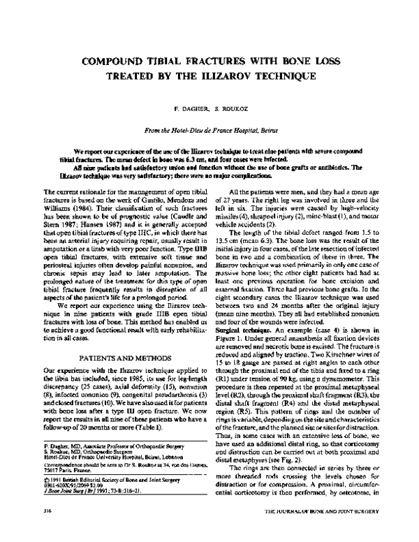 (PDF) Compound tibial fractures with bone loss treated by the Ilizarov technique