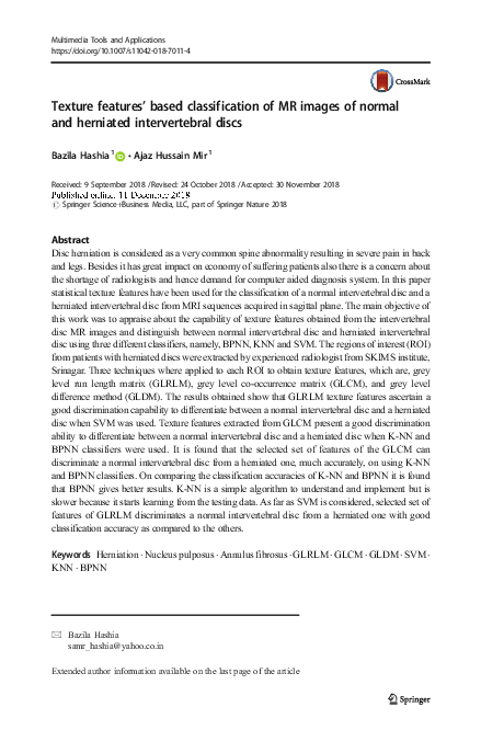 (PDF) Texture features’ based classification of MR images of normal and herniated intervertebral ...