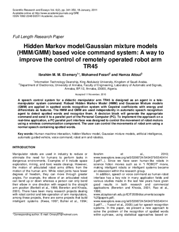 (PDF) Hidden Markov model/Gaussian mixture models (HMM/GMM) based voice command system: A way to ...