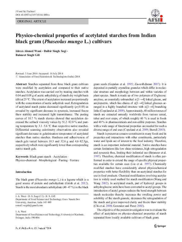 (PDF) Physicochemical properties of acetylated starches from some Indian kidney bean (Phaseolus ...