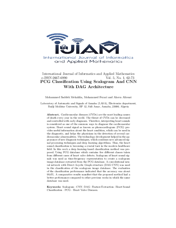 Pdf Classification Of Heart Sound Signals Using Scalogram And Convolutional Neural Network