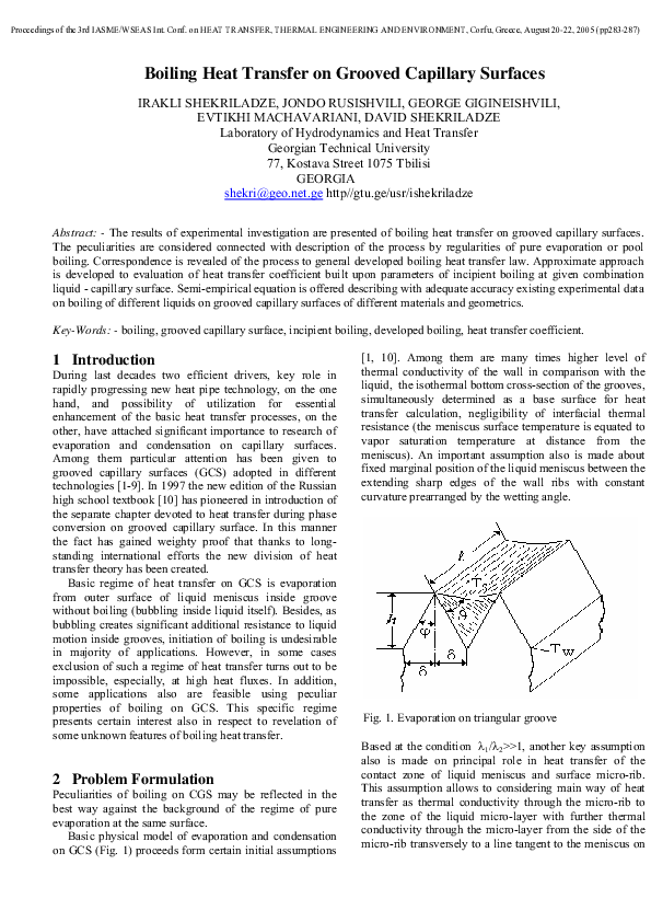(PDF) Boiling Heat Transfer on Grooved Capillary Surfaces | Irakli Shekriladze - Academia.edu