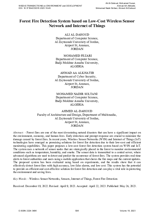 Forest Fire Detection System Based On Low Cost Wireless Sensor Network
