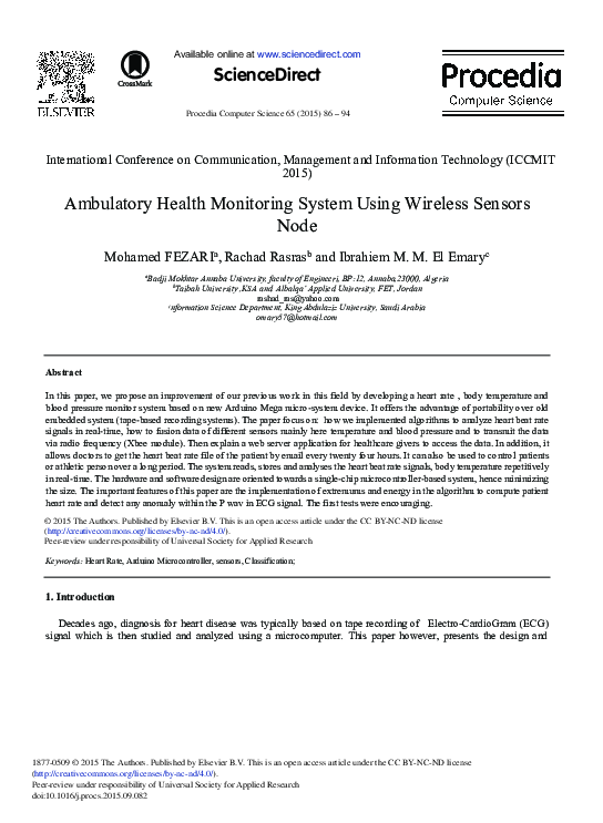 (PDF) Ambulatory Health Monitoring System Using Wireless Sensors Node