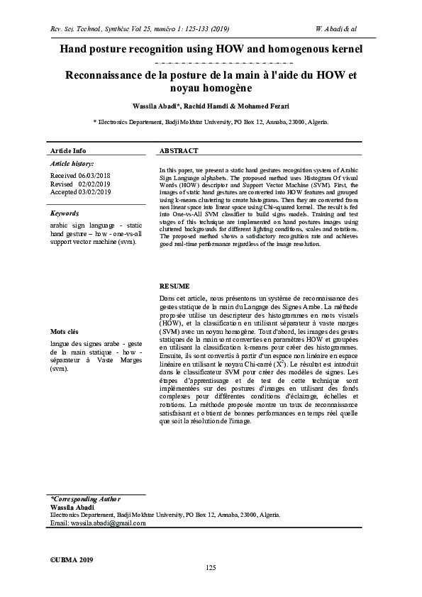 (PDF) Hand posture recognition using HOW and homogenous kernel