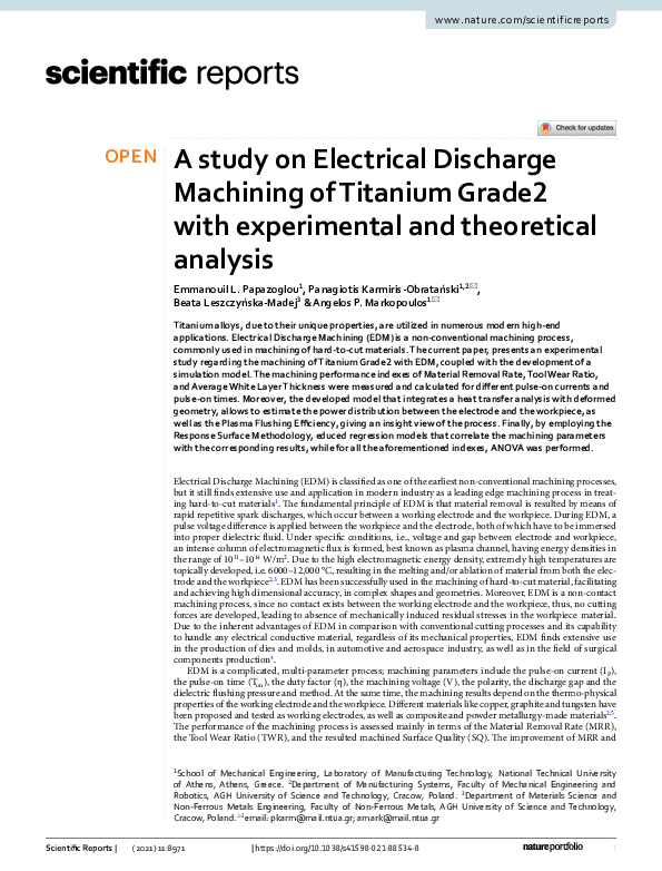 (PDF) A study on Electrical Discharge Machining of Titanium Grade2 with ...