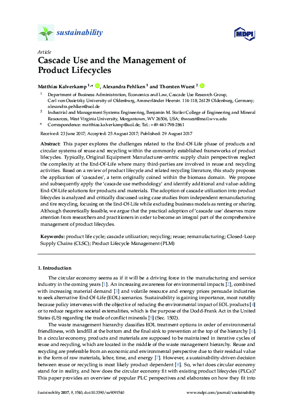 (PDF) Cascade Use and the Management of Product Lifecycles | Matthias ...