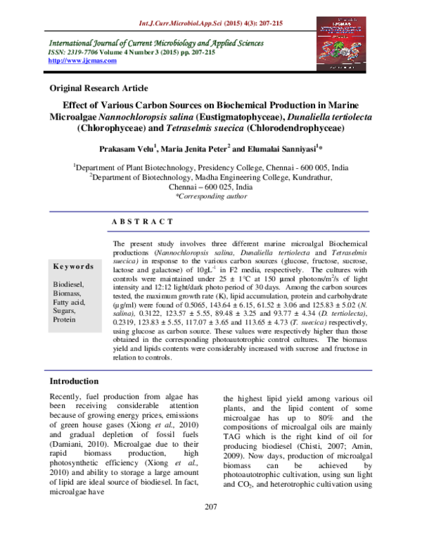 (PDF) Effect of Various Carbon Sources on Biochemical Production in ...
