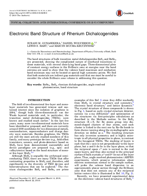 (PDF) Electronic Band Structure of Rhenium Dichalcogenides