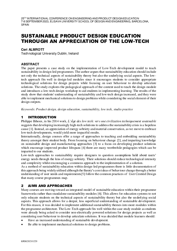(PDF) Sustainable Product Design Education Through an Appreciation of ...