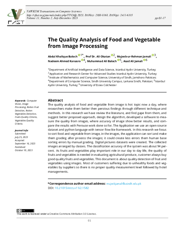 (PDF) The Quality Analysis of Food and Vegetable from Image Processing