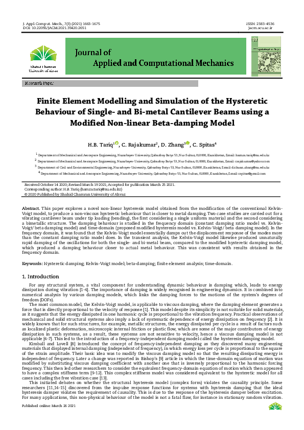 Pdf Finite Element Modelling And Simulation Of The Hysteretic Behaviour Of Single And Bi