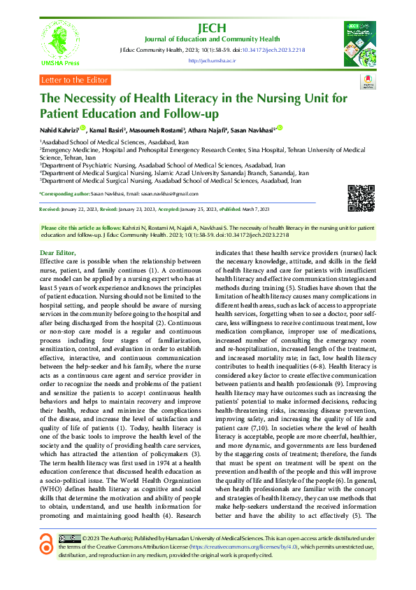 (PDF) The Necessity of Health Literacy in the Nursing Unit for Patient ...