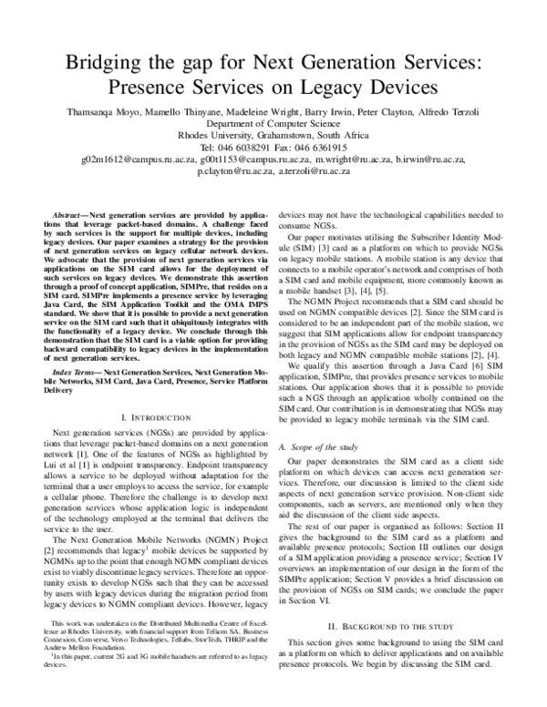 (PDF) Bridging the gap for Next Generation Services: Presence Services ...