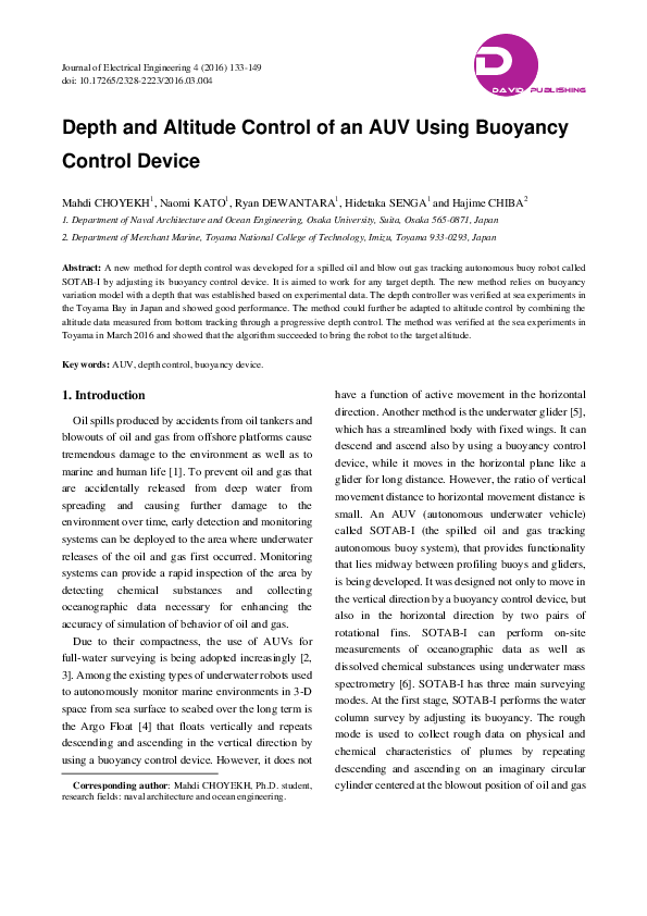 (PDF) Depth and Altitude Control of an AUV Using Buoyancy Control Device