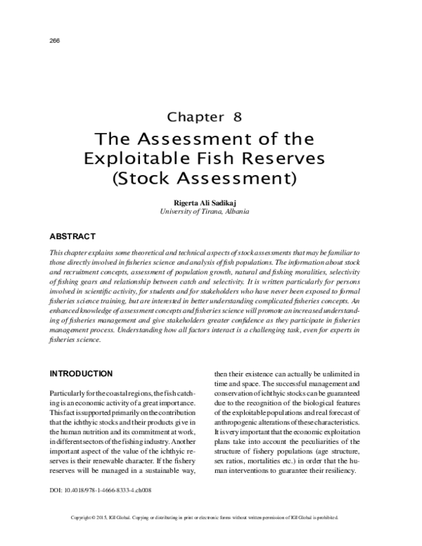 (PDF) The Assessment of the Exploitable Fish Reserves (Stock Assessment)