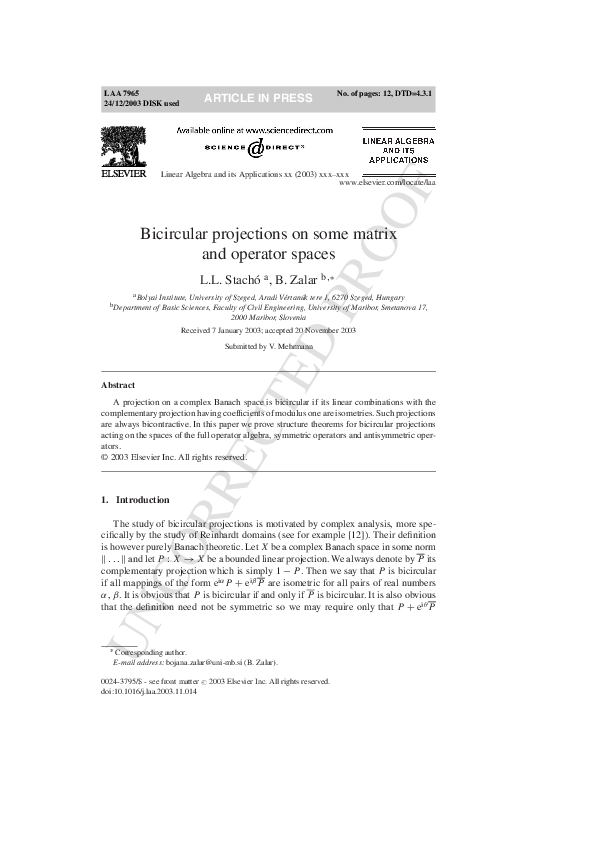 (PDF) Bicircular projections on some matrix and operator spaces