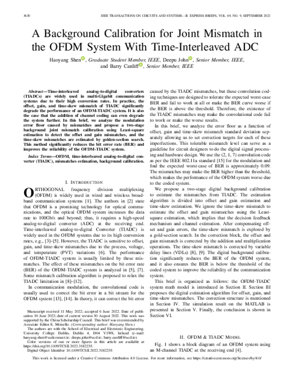 Pdf A Background Calibration For Joint Mismatch In The Ofdm System With Time Interleaved Adc