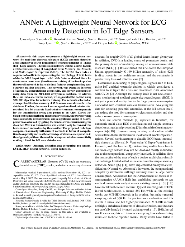 Pdf Annet A Lightweight Neural Network For Ecg Anomaly Detection In
