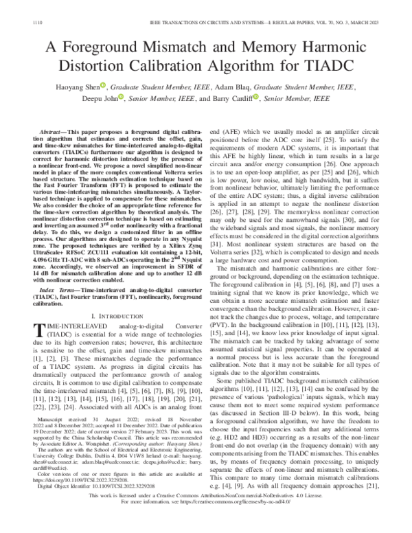 (PDF) A Foreground Mismatch and Memory Harmonic Distortion Calibration Algorithm for TIADC