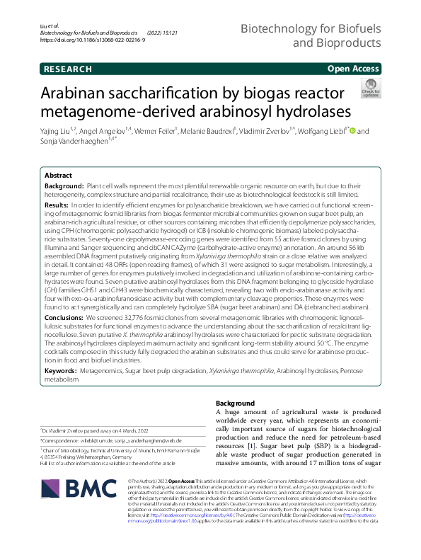 (PDF) Arabinan saccharification by biogas reactor metagenome-derived ...