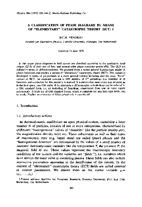 (PDF) A classification of phase diagrams by means of “Elementary” Catastrophe Theory (ECT) II