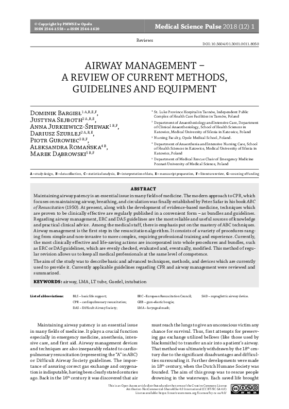 (PDF) Airway management – a review of current methods, guidelines and ...
