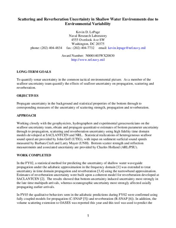 (PDF) Scattering and Reverberation Uncertainty in Shallow Water ...