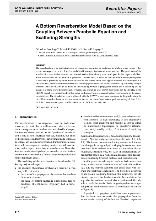 (PDF) A Bottom Reverberation Model Based on the Coupling Between Parabolic Equation and ...