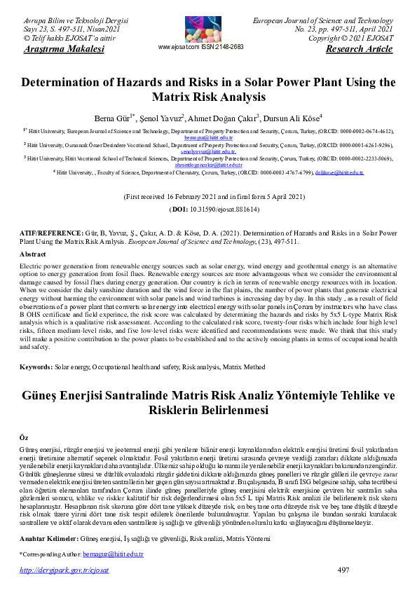 (PDF) Determination Of Hazards And Risks In A Solar Power Plant Using ...