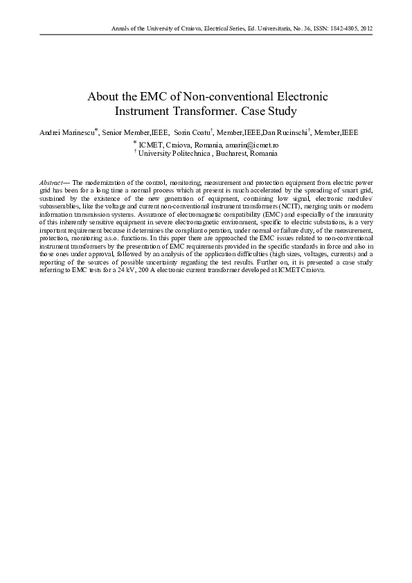 (PDF) About the EMC of non-conventional electronic instrument transformer Case study