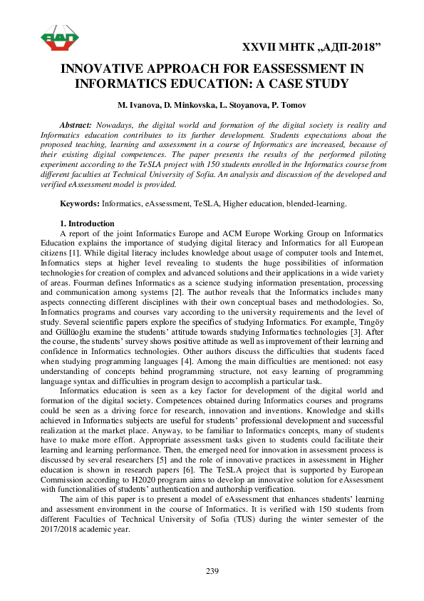 (PDF) Innovative Approach for Eassessment in Informatics Education: A ...