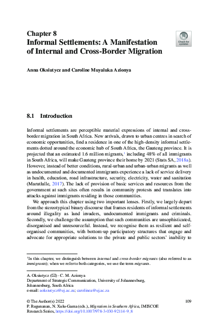 (PDF) Informal Settlements: A Manifestation of Internal and Cross-Border Migration