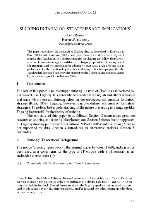 (PDF) Sluicing in Tagalog: Strategies and Implications