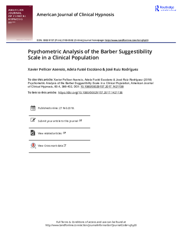 (PDF) Psychometric Analysis of the Barber Suggestibility Scale in a ...
