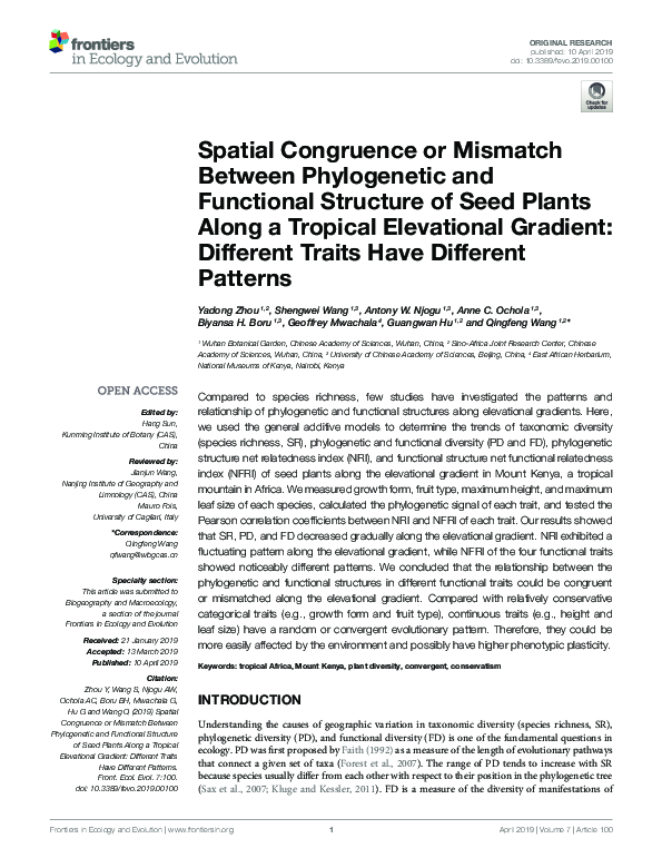(PDF) Spatial Congruence or Mismatch Between Phylogenetic and Functional Structure of Seed ...