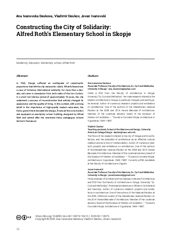 (PDF) Skopje's Solidarity: Roth's School Design