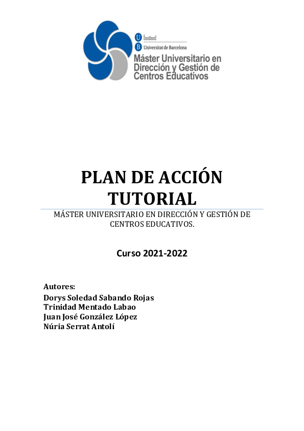 (PDF) Plan de Acción Tutorial. Máster Universitario en Dirección y Gestión de Centros Educativos ...