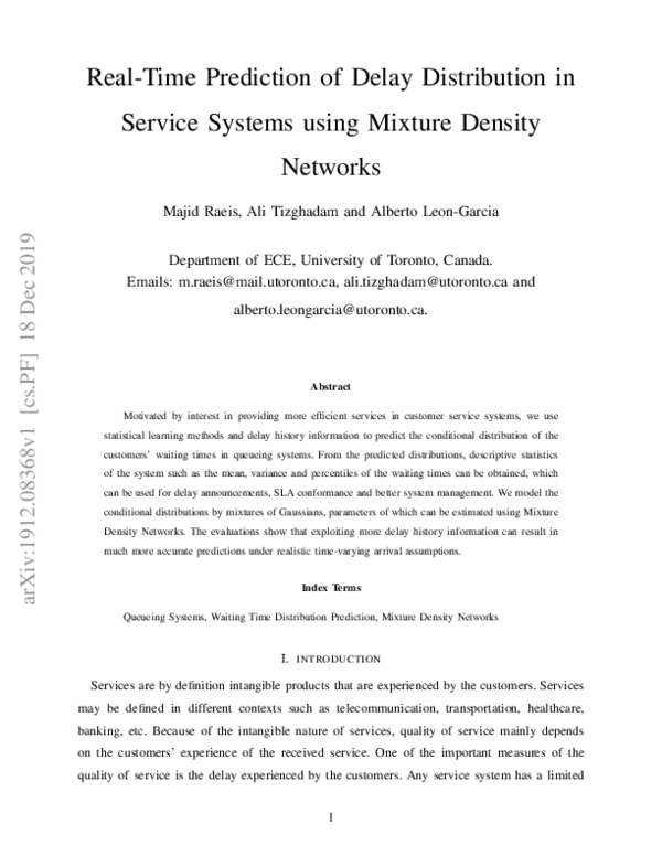 Pdf Real Time Prediction Of Delay Distribution In Service Systems Using Mixture Density Networks