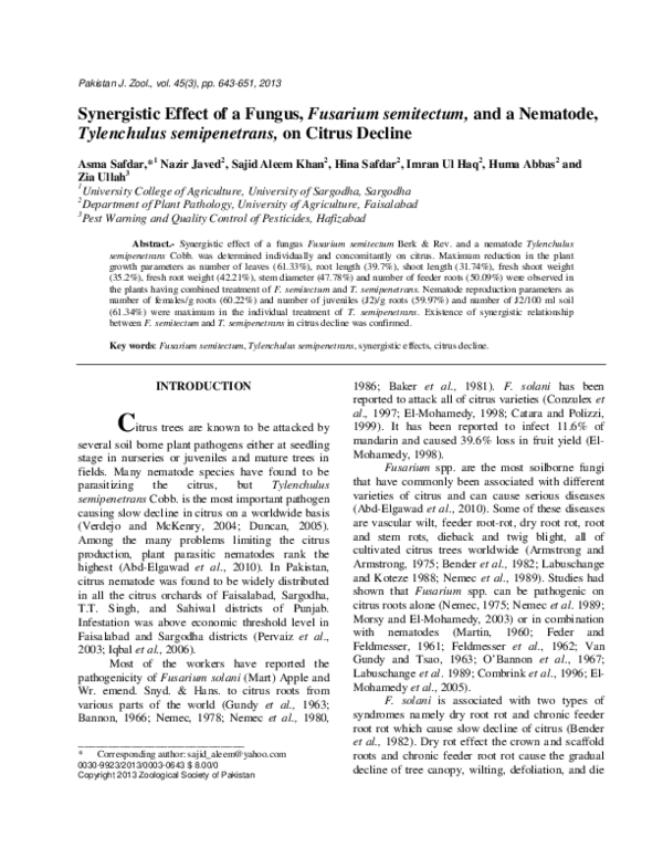(PDF) Synergistic effect of a fungus, Fusarium semitectum, and a ...