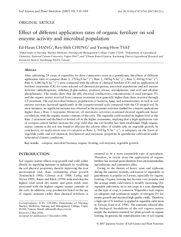 (PDF) Effect of different application rates of organic fertilizer on ...